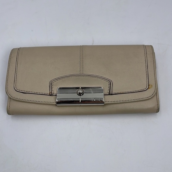 Coach | Bags | Coach Long Envelope Clutch Wallet Beige Leather Large ...